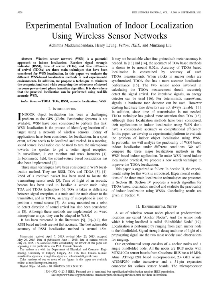 Experimental Evaluation Of Indoor Localization Using Wireless Sensor Networks Pdf Wireless