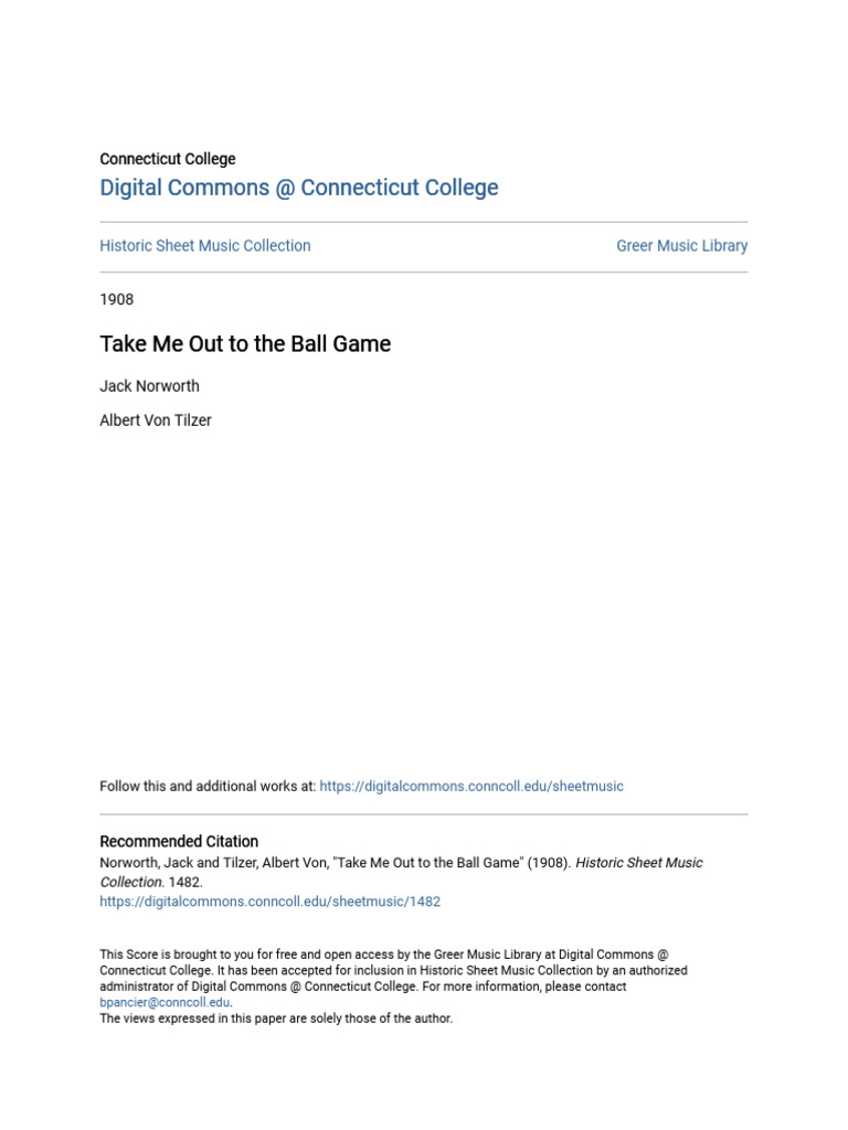 1908 Take Me Out to the Ball Game Sheet Music | PDF