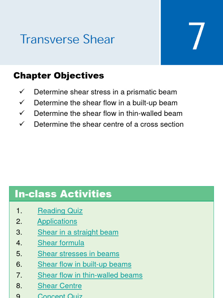 WK 1-Chapter 7 Transverse Shear | PDF | Beam (Structure) | Bending