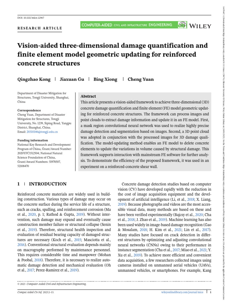 Vision-Aided Three-Dimensional Damage Quantification and Finite Element ... Vision-Aided Three-Dimensional Damage Quantification and Finite Element ...