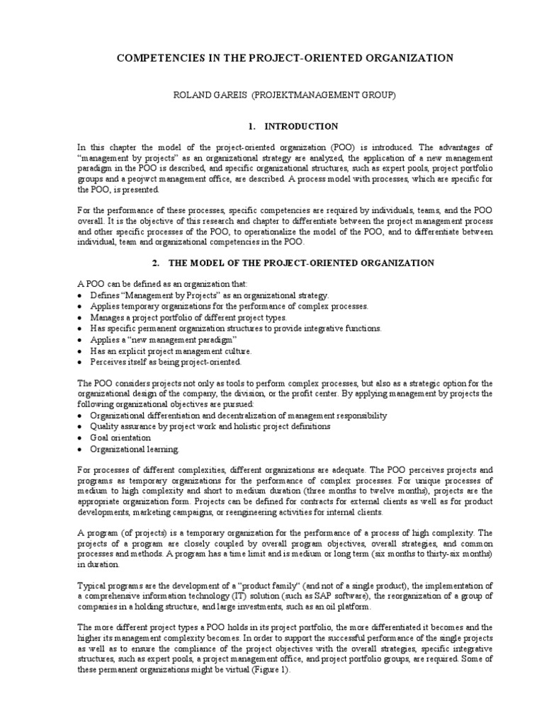 Project Oriented Organization | PDF | Project Management | Competence ...