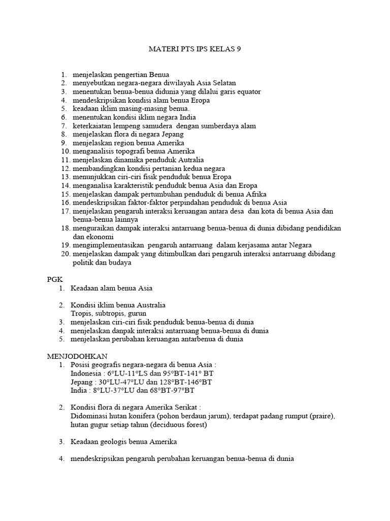 Materi PTS Ips Kelas 9 | PDF