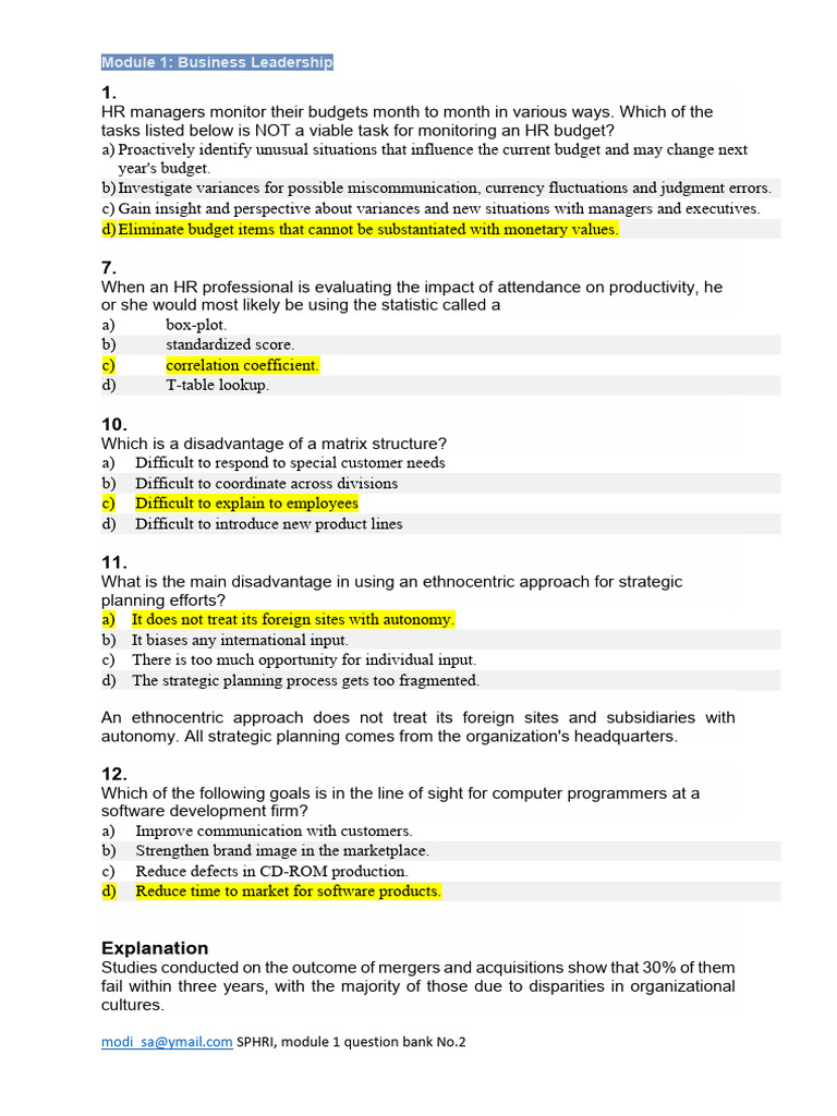 SPHRi, Module 1 Business Leadership Bank No.2 | PDF | Strategic ...