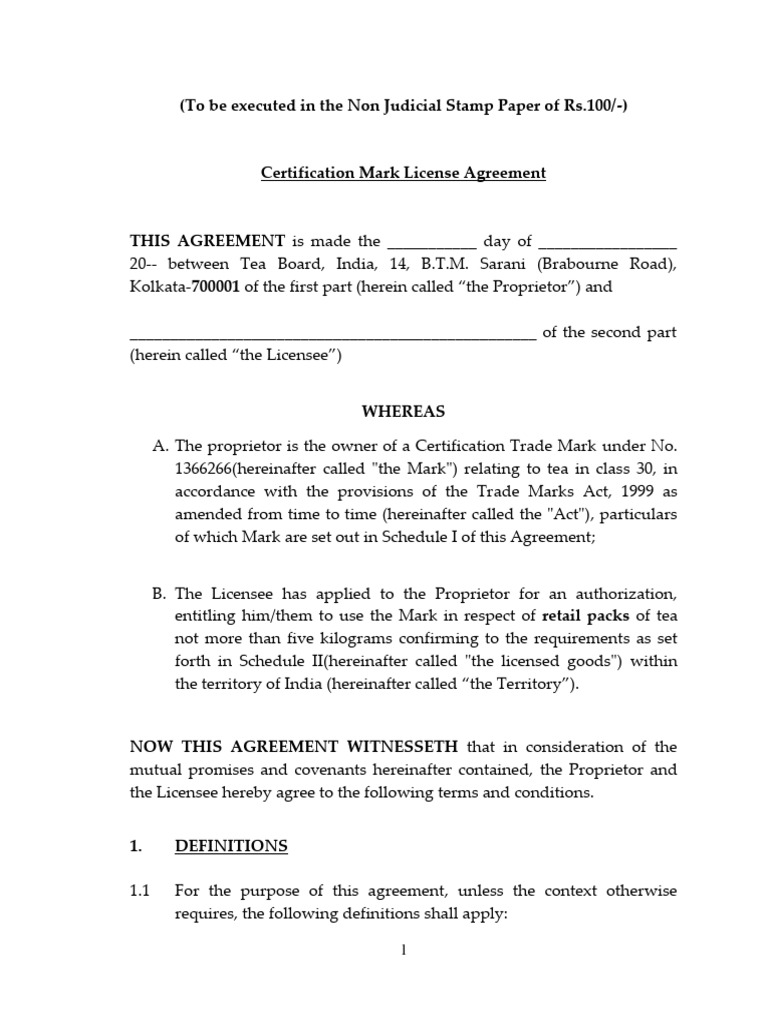 License Agreement India Tea Logo Based On CTM Regulations Permission To ...