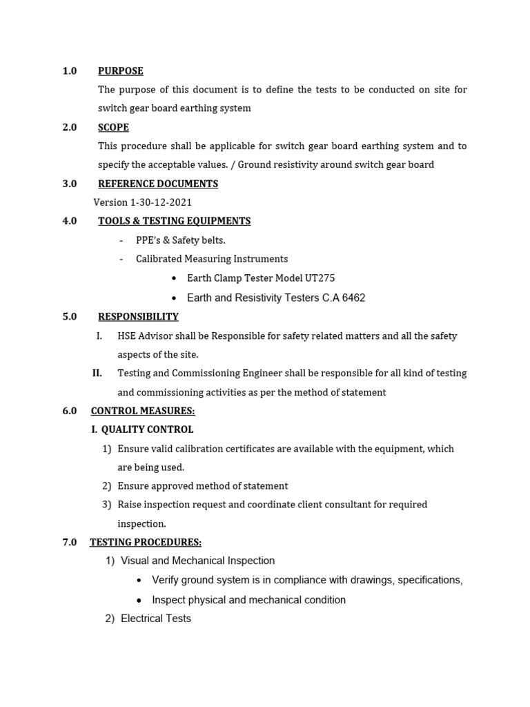 Method Statement Ground Test | PDF