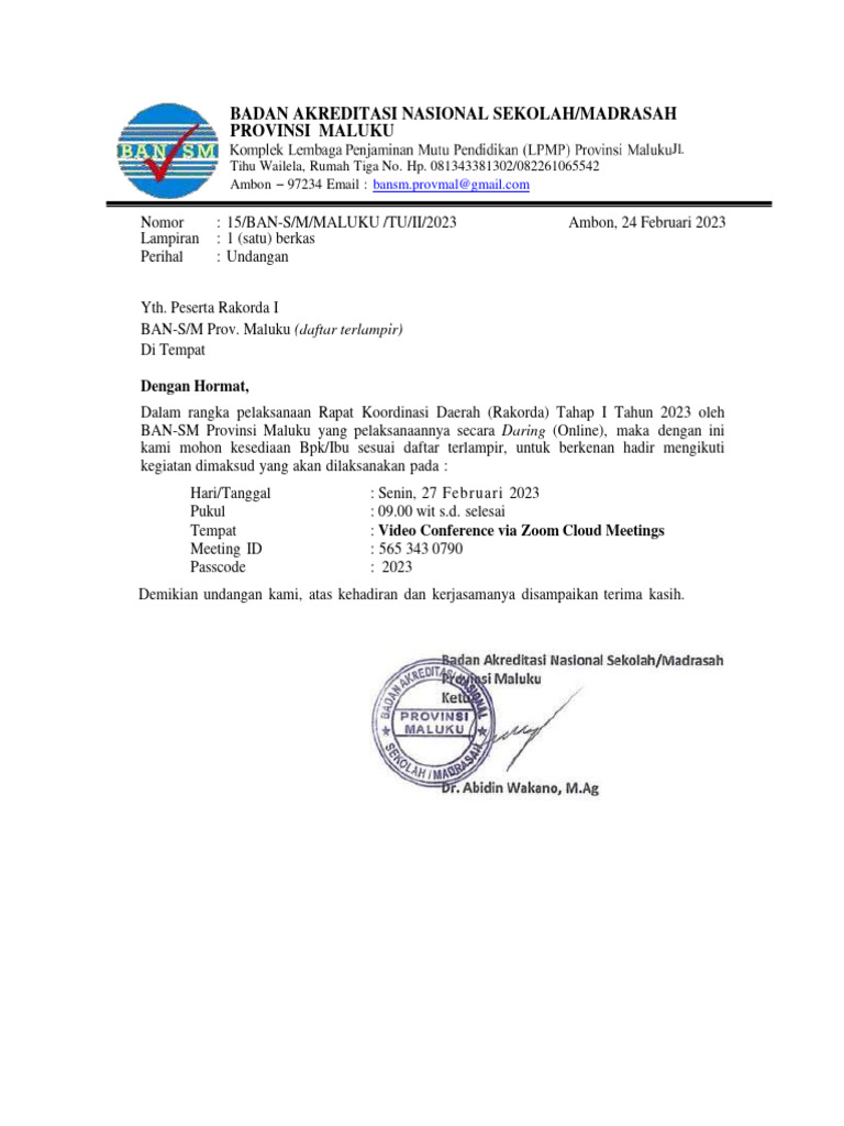 Undangan Rakorda I | PDF