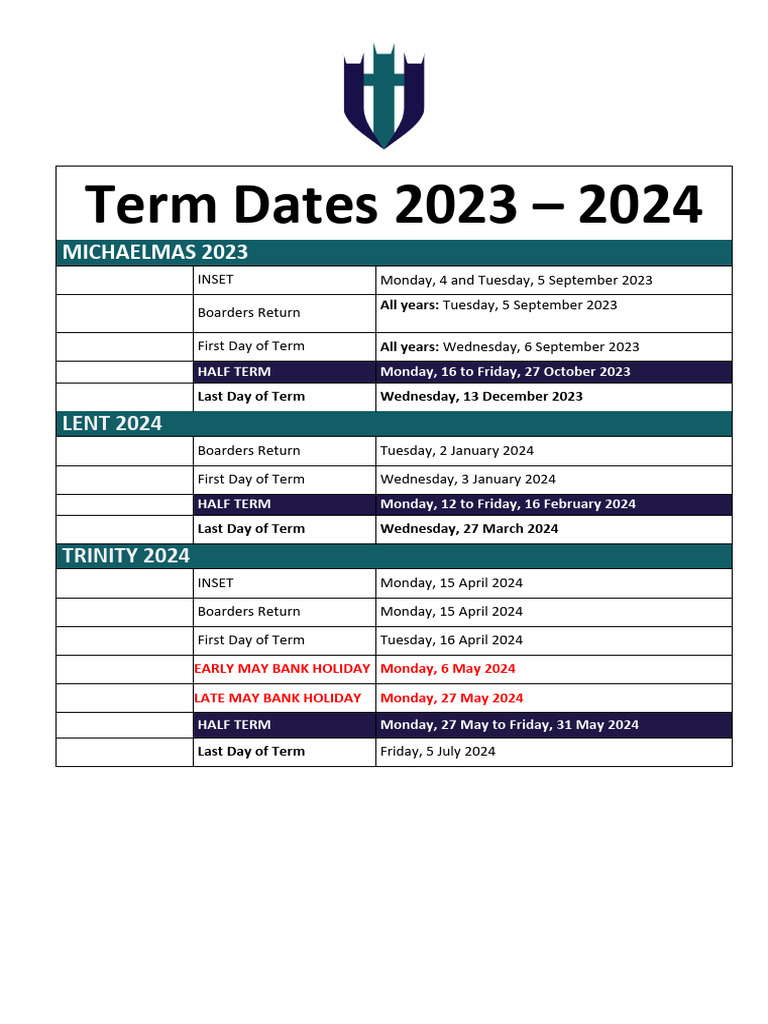 New Term Dates 2023-24 | PDF