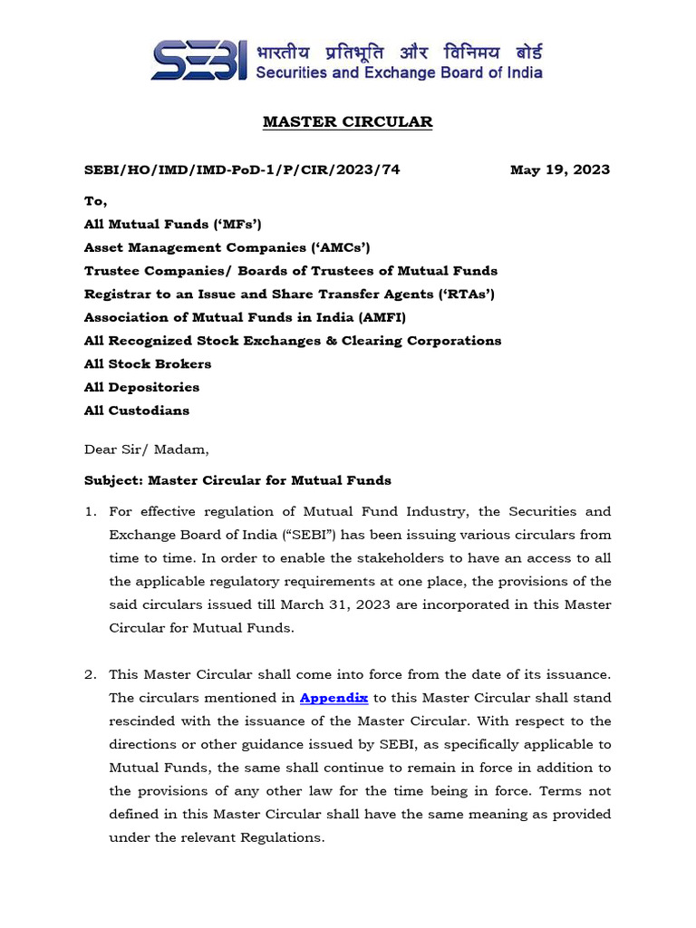 Master Circular | PDF | Mutual Funds | Investing