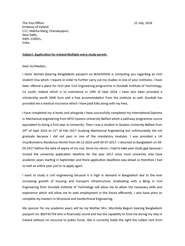 Student Cover Letter Sample | PDF | Travel Visa