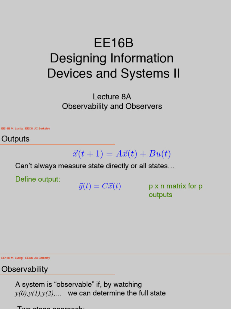 Lecture 8 A | PDF | Kalman Filter | Control Theory