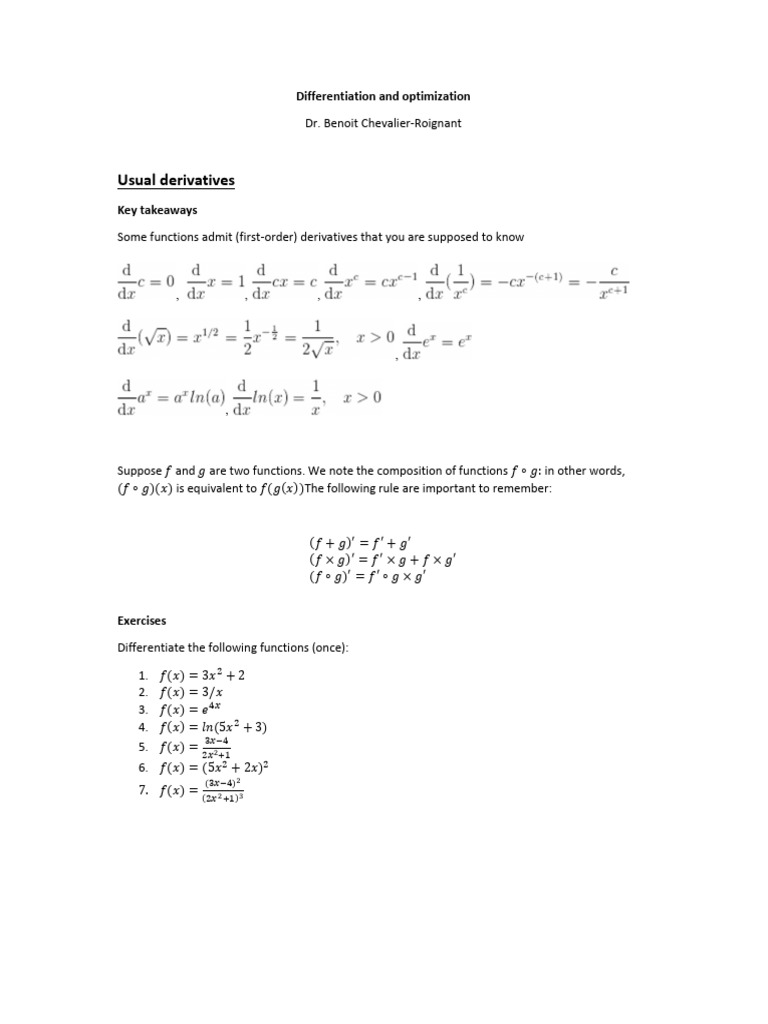 Differentiation And Optimization Pdf Polynomial Function Mathematics
