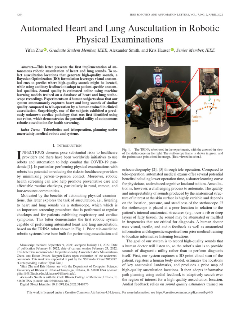 Automated Heart and Lung Auscultation in Robotic Physical Examinations ...