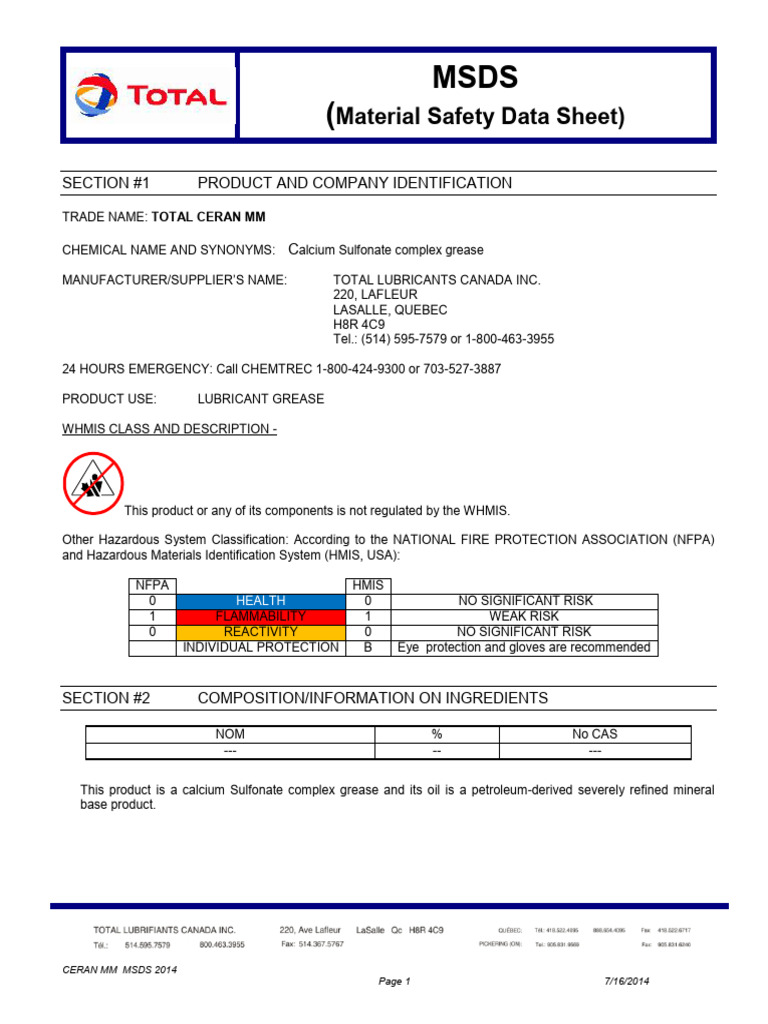 Grease Ceran MM MSDS TC | PDF | Dangerous Goods | Carbon Dioxide