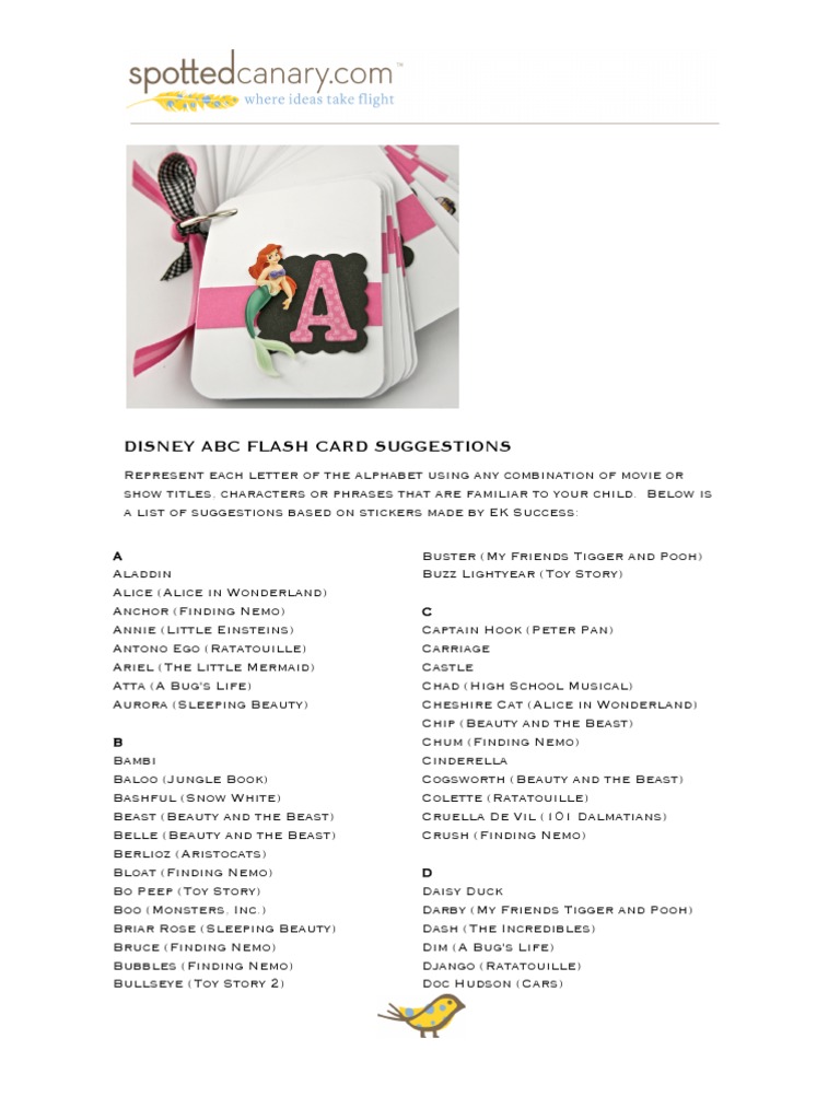 Disney Abc Flash Card Suggestions | PDF | Disney Franchises | The Walt ...
