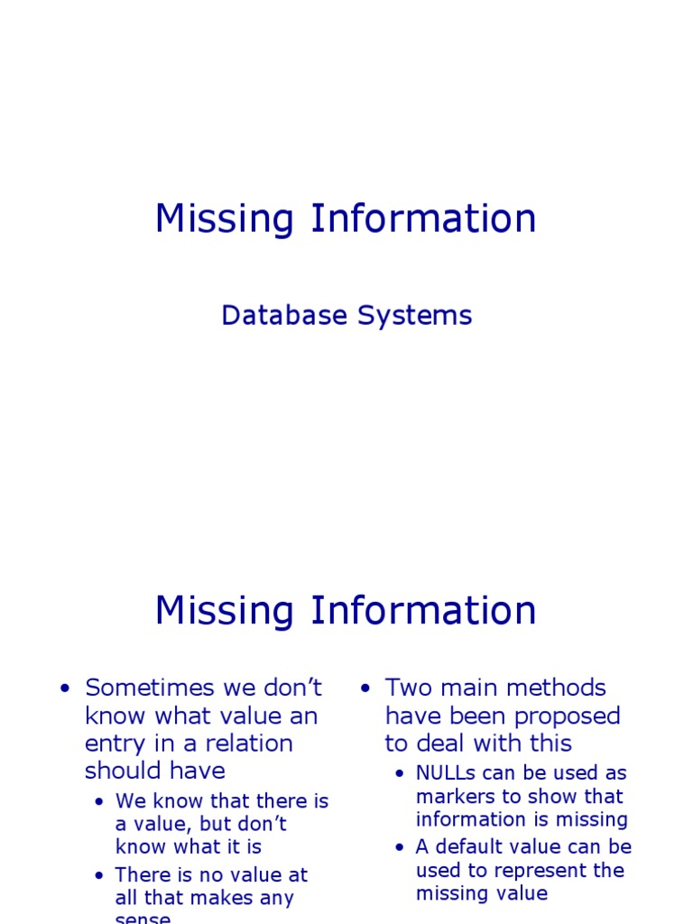Managing Missing and Unknown Data in Database Systems | PDF | Sql ...