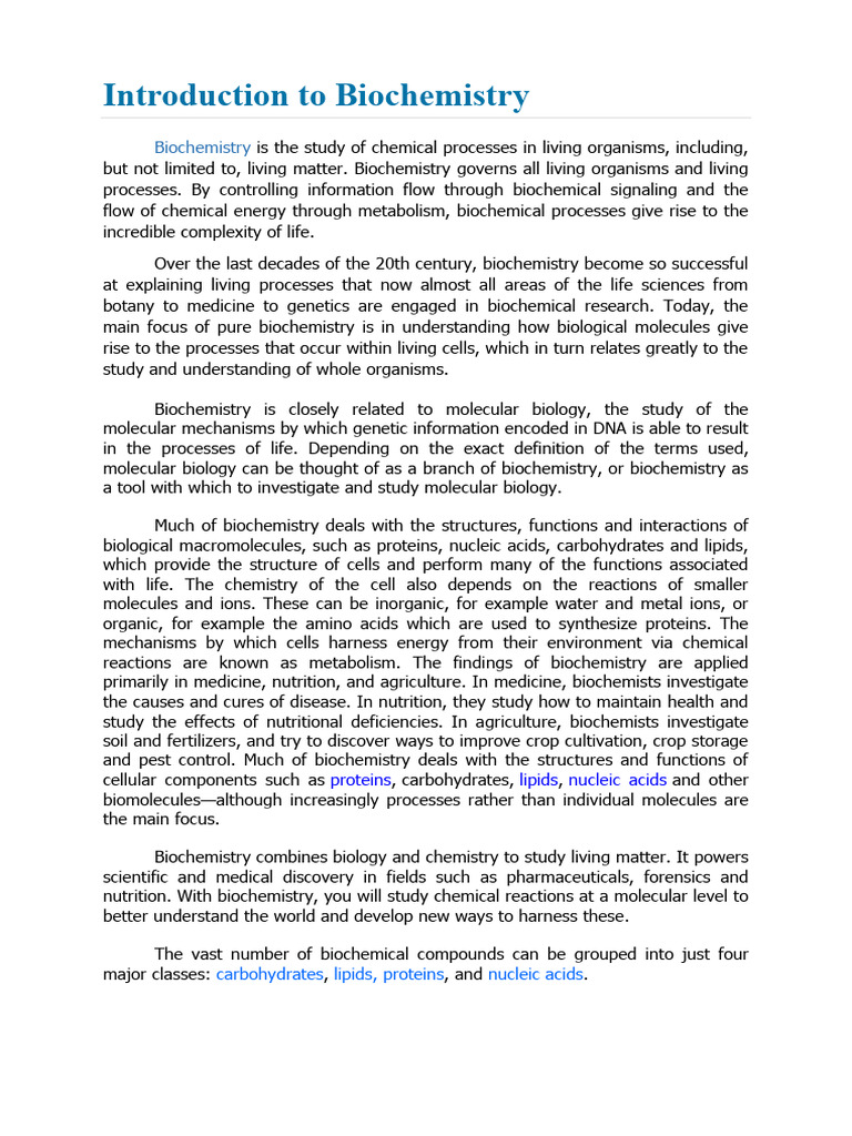 Introduction To Biochemistry | PDF | Macromolecules | Biochemistry