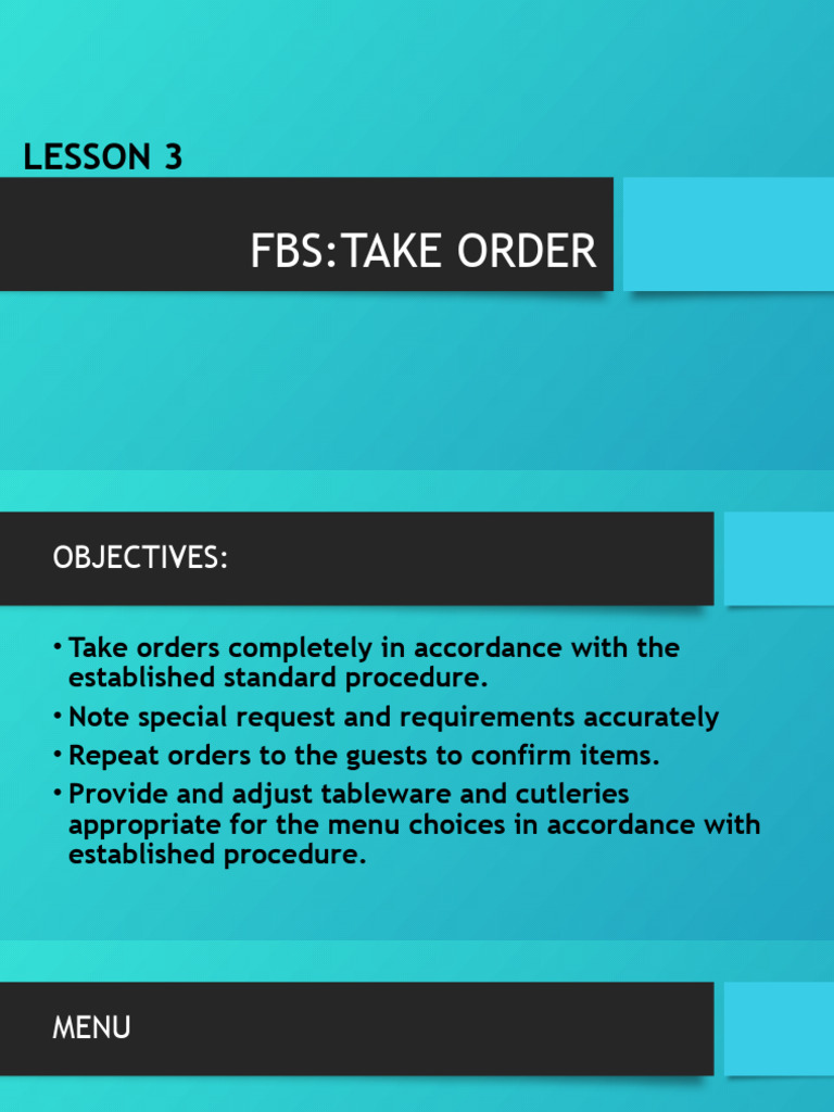 Take Order l3 | PDF | Menu | Restaurants