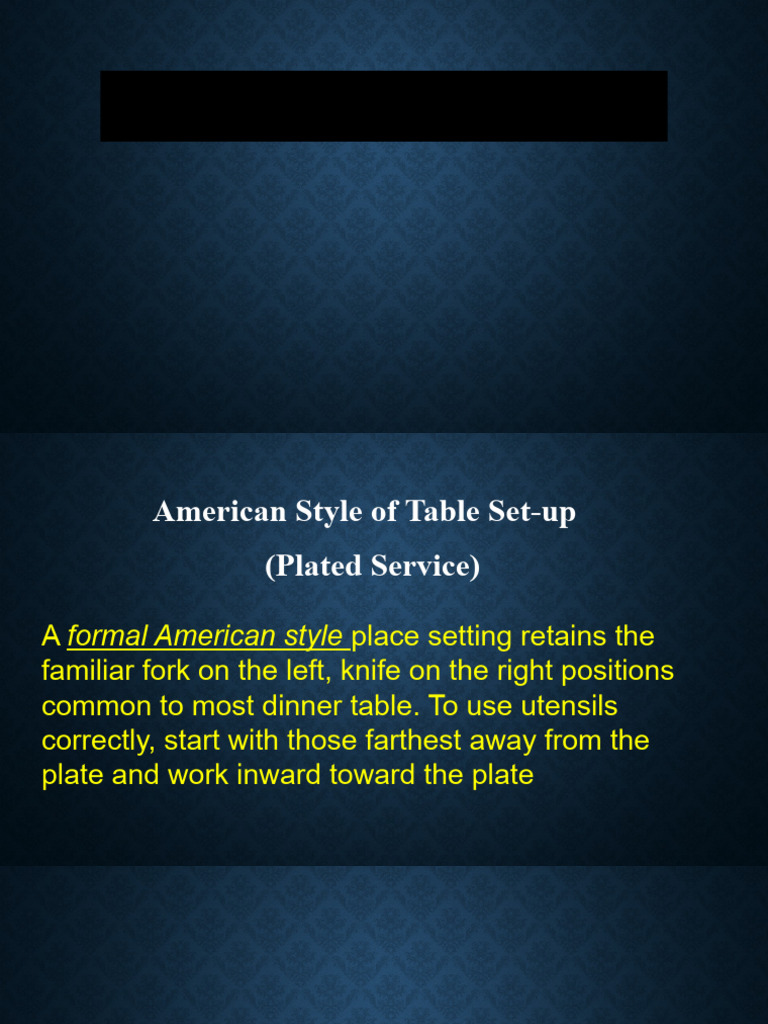 Styles of Table Set Up | PDF | Sports & Recreation | Cooking, Food & Wine