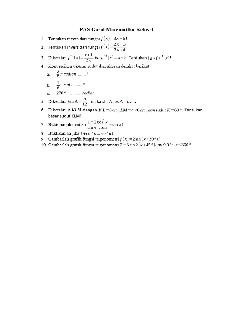 PAS Gasal Matematika Kelas 4 2023-2024 | PDF