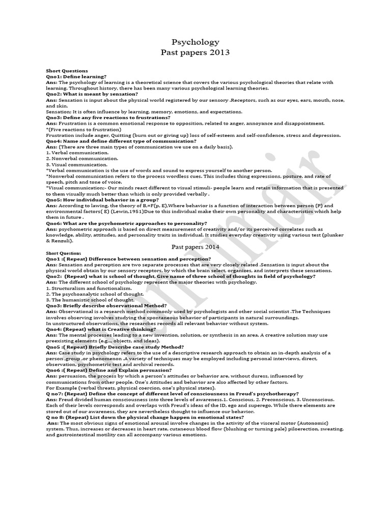 Psychology Exam Prep Guide | PDF | Psychology | Communication