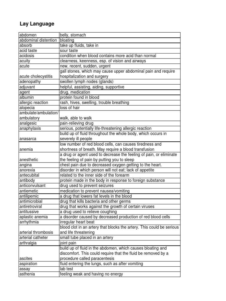 Lay Language Glossary | PDF | Heart | Cancer