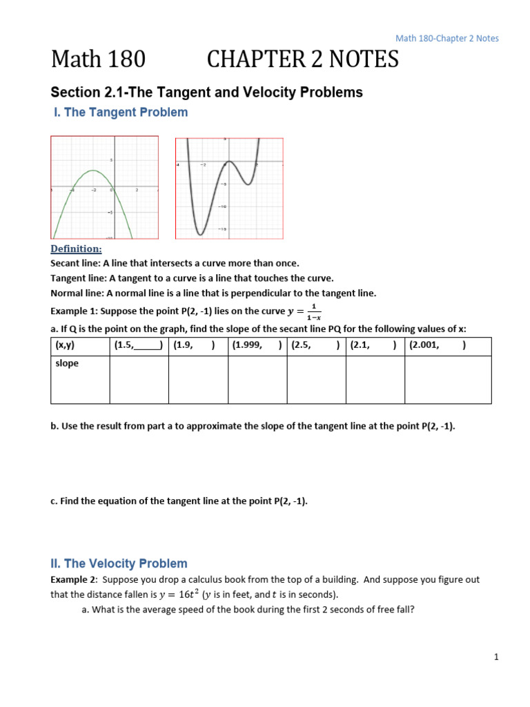 Math 180 - Chapter 2 Notes | PDF | Tangent | Derivative