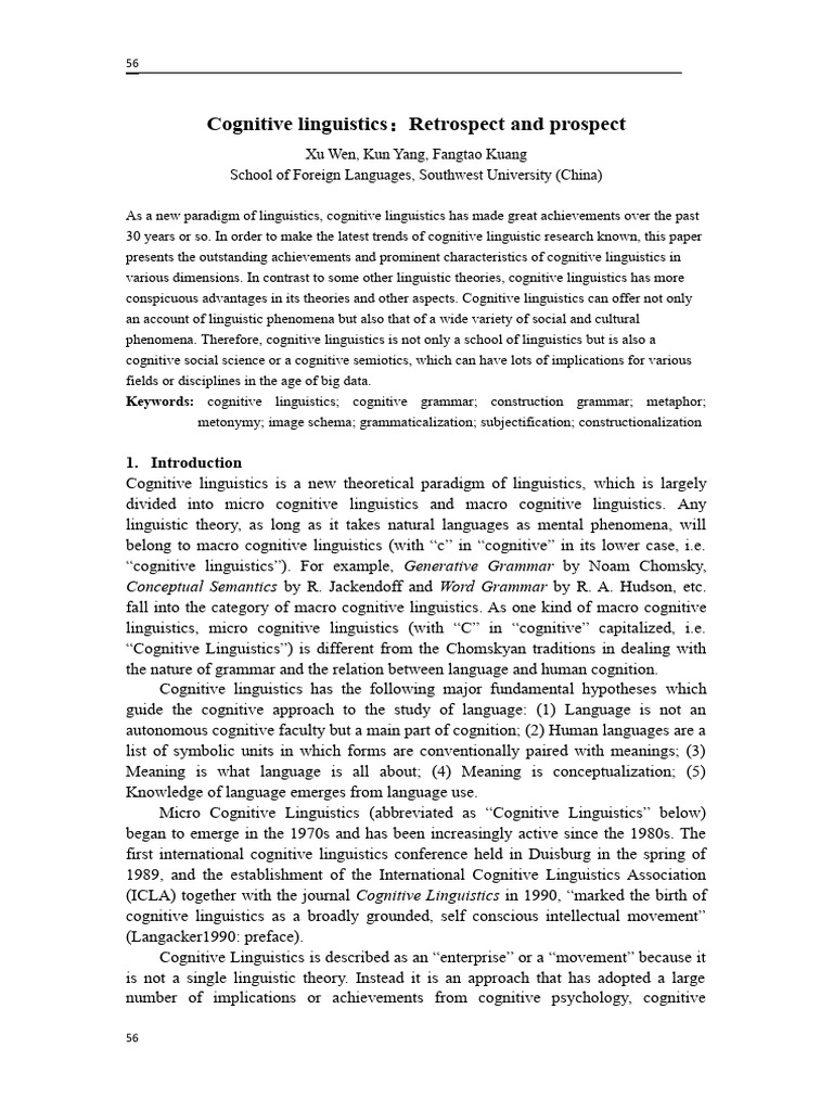 Cognitive Linguistics - Retrospect and Prospect | PDF | Linguistics ...