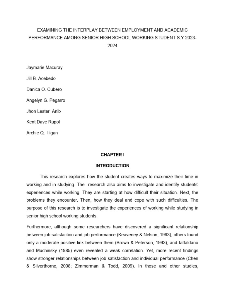 Academic Performance of Senior High School Working Students | PDF ...