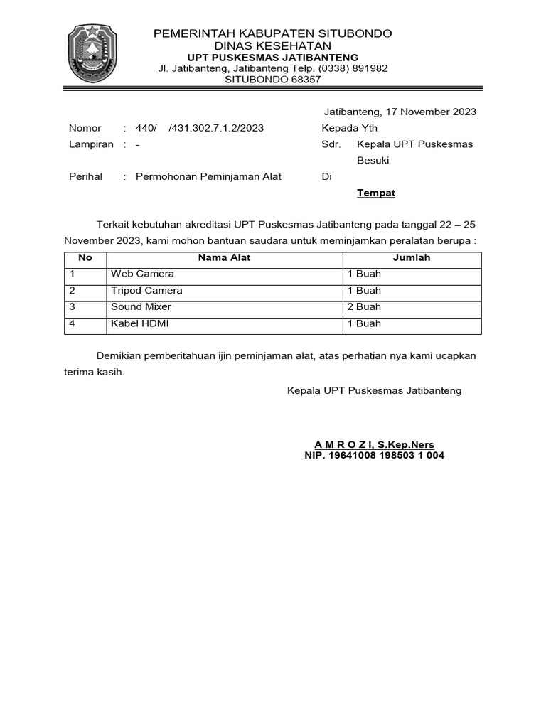 Permohonan Peminjaman Alat Kesehatan | PDF
