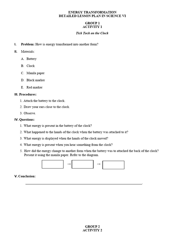 Activity For Co1 - Energy Transformation | PDF | Manufactured Goods | Electricity