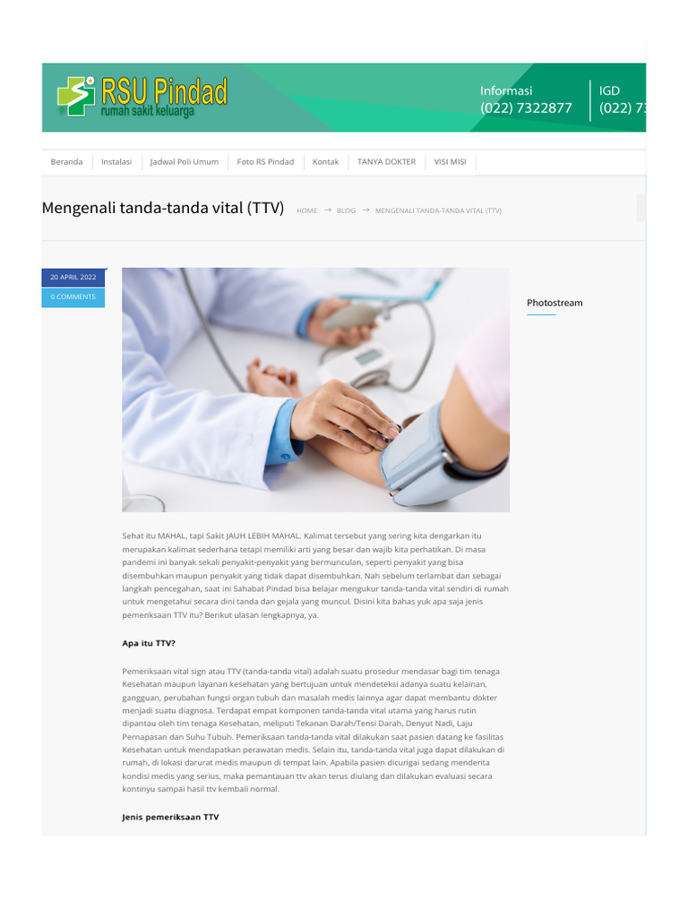 Mengenali Tanda-Tanda Vital (TTV) - Rumah Sakit Umum Pindad | PDF