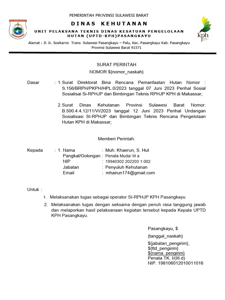 Tugas Dinas Kehutanan Sulawesi Barat | PDF