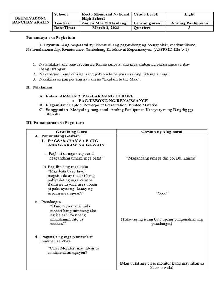 DLP - Quarter 3 - Lesson 5-Renaissance | PDF