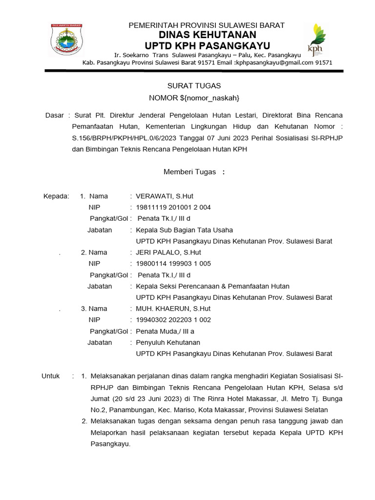 Template Surat Tugas Opd | PDF