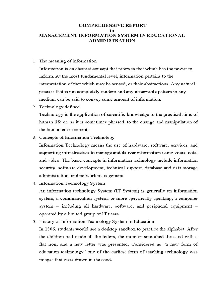 Comprehensive Report in Mis - 013807 | Download Free PDF | Information | Information Technology