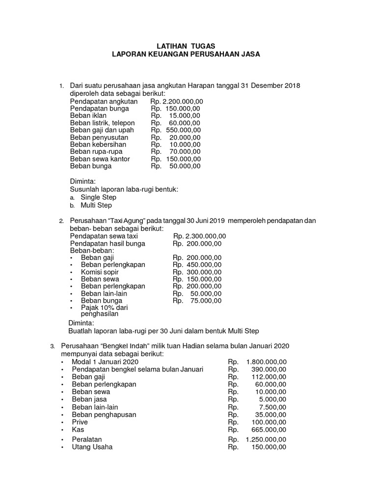 LATIHAN TUGAS Laporan Keuangan | PDF | Pengelolaan Keuangan & Uang