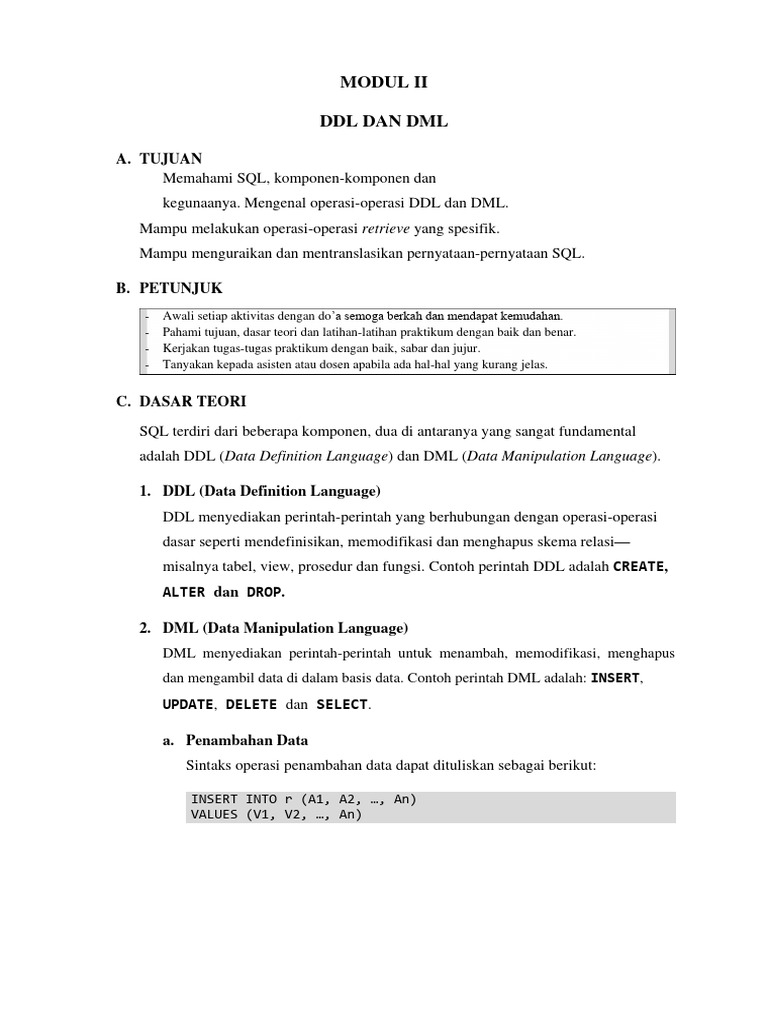 Modul Basis Data 2 - Pengantar SQL | PDF