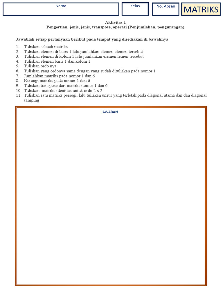 Aktivitas Belajar Matriks | PDF | Metode & Bahan Ajar