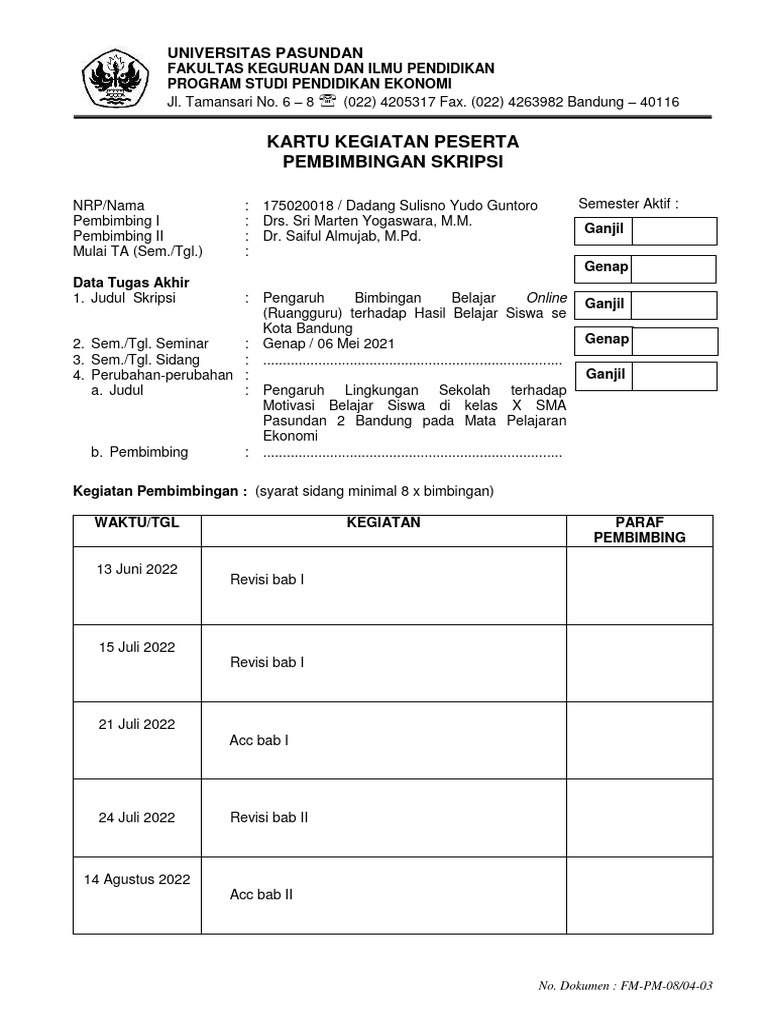 Berita Acara Bimbingan-Dadang | PDF