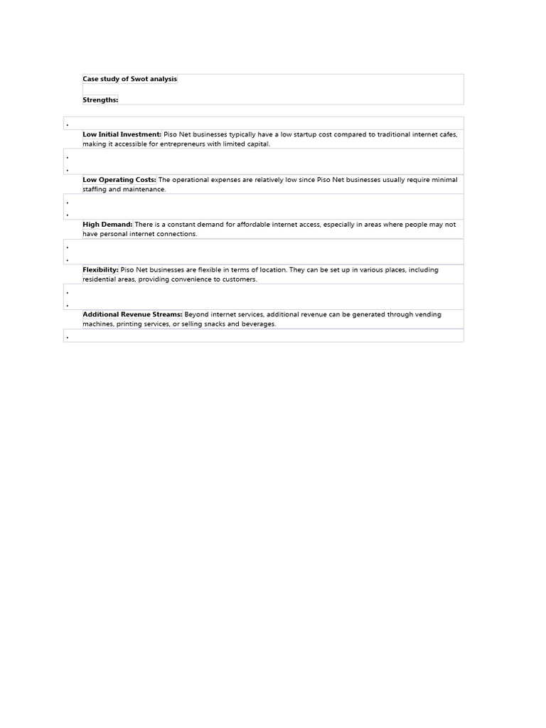 SWOT Analysis of Piso Net Businesses | PDF