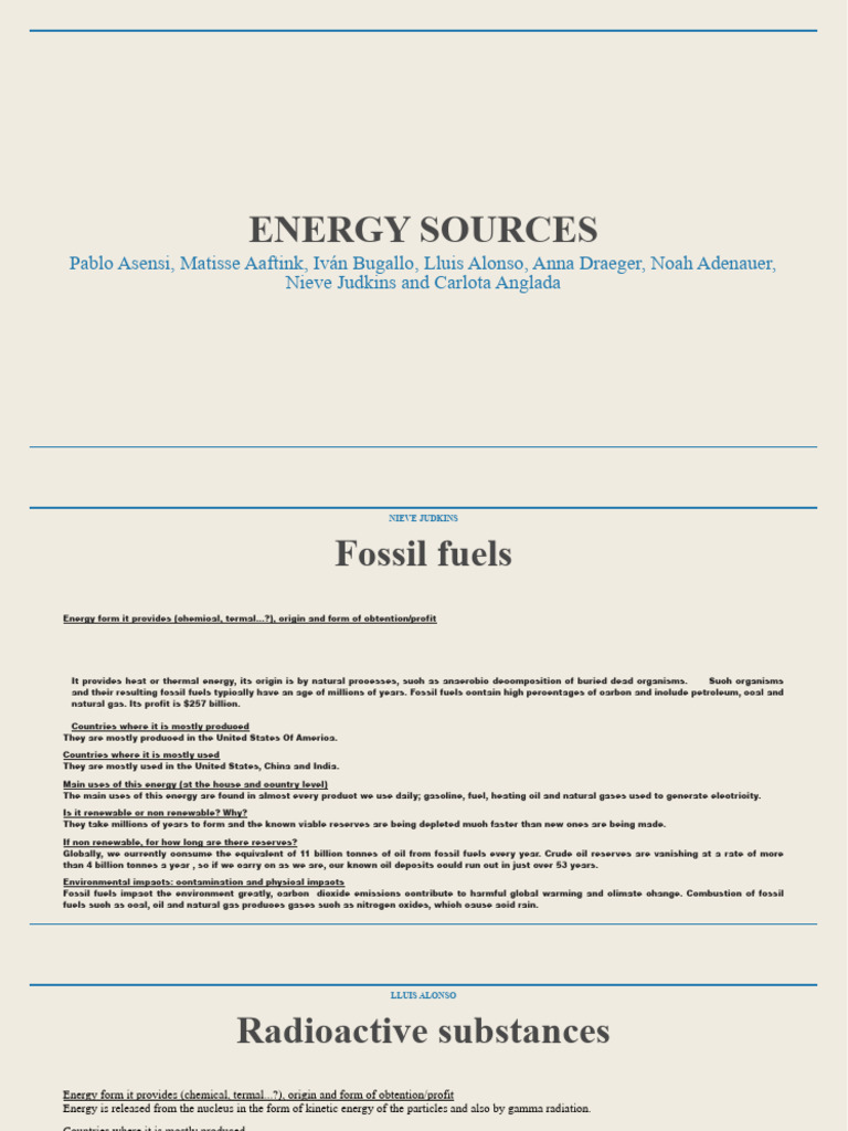 Energy Sources. Group 1 | PDF | Fossil Fuels | Hydroelectricity