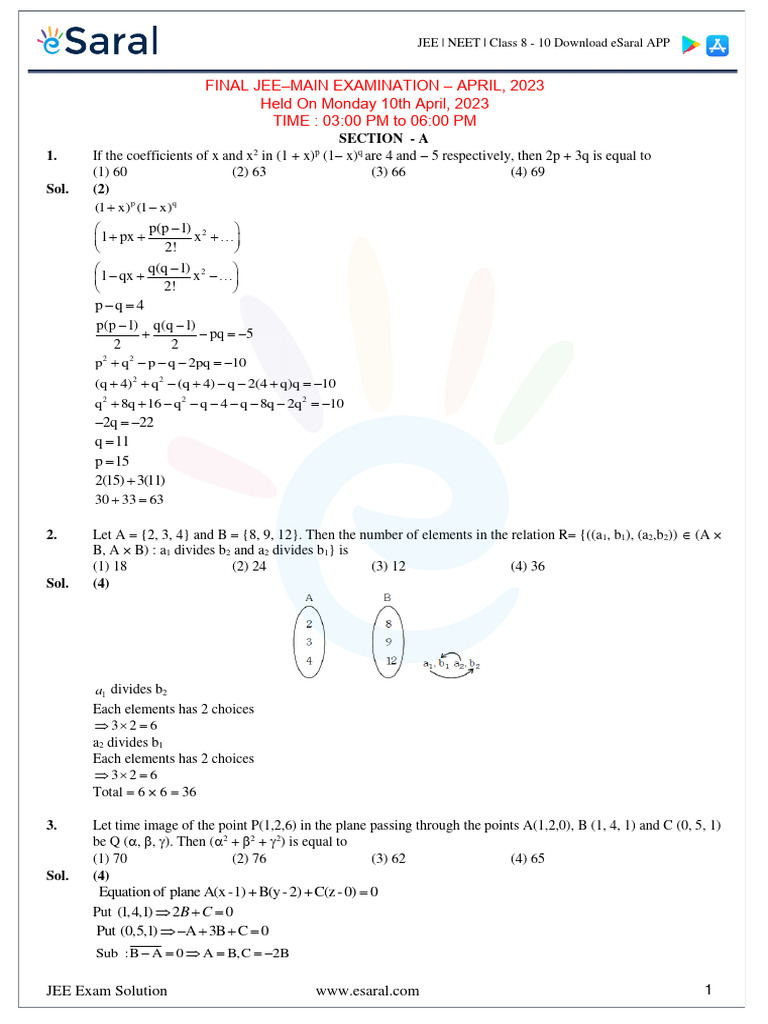 Maths 10 04 2023 Shift 2 Pdf Geometry Mathematics 9460