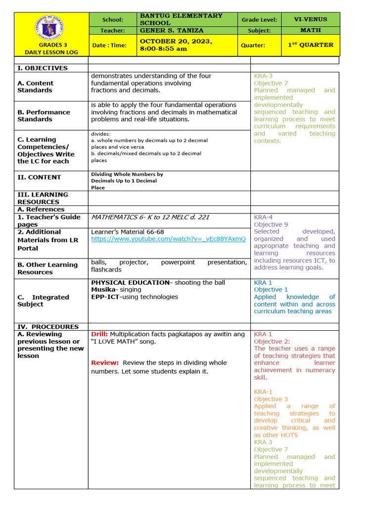 GST-COT-DLP-MATH 1st - QUARTER111111 | PDF | Learning | Curriculum