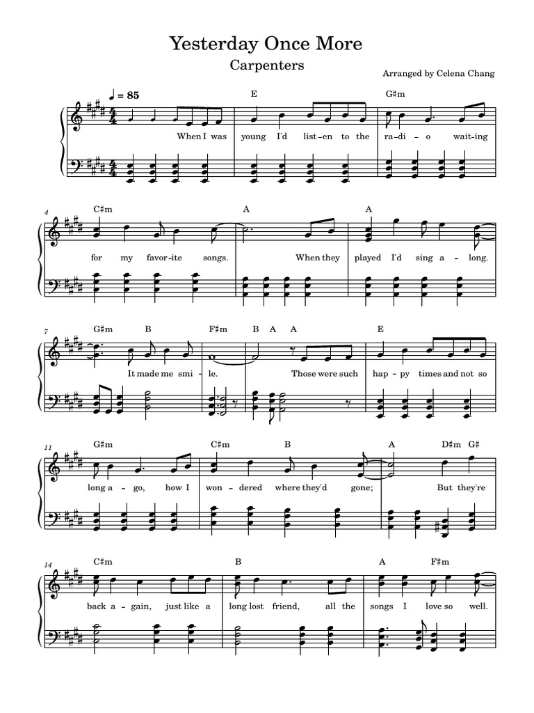 Yesterday Once More Chords & Lyrics | PDF