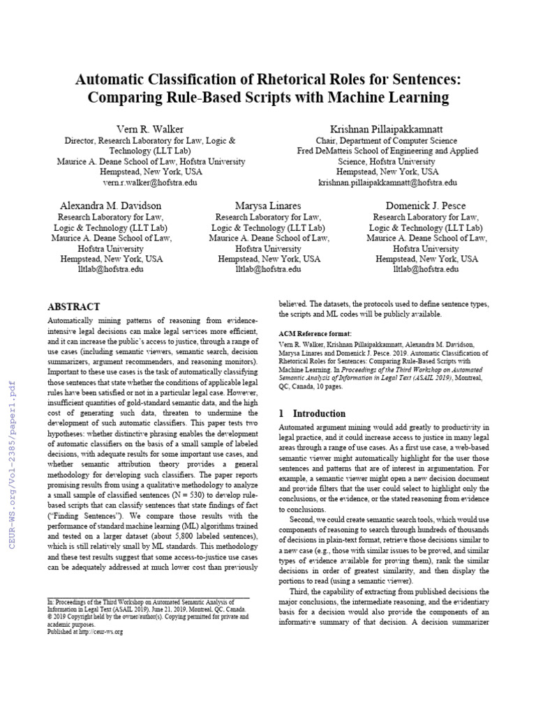 Automatic Classification of Rhetorical Roles For Sentences Comparing ...