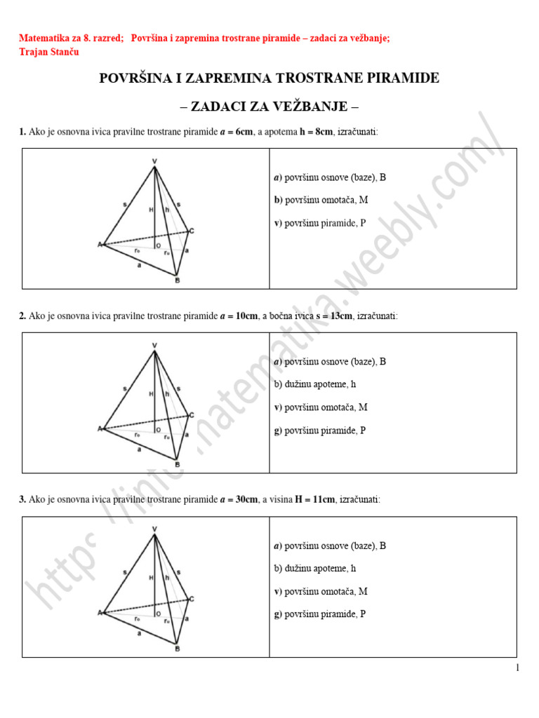 Površina I Zapremina Trostrane Piramide | PDF