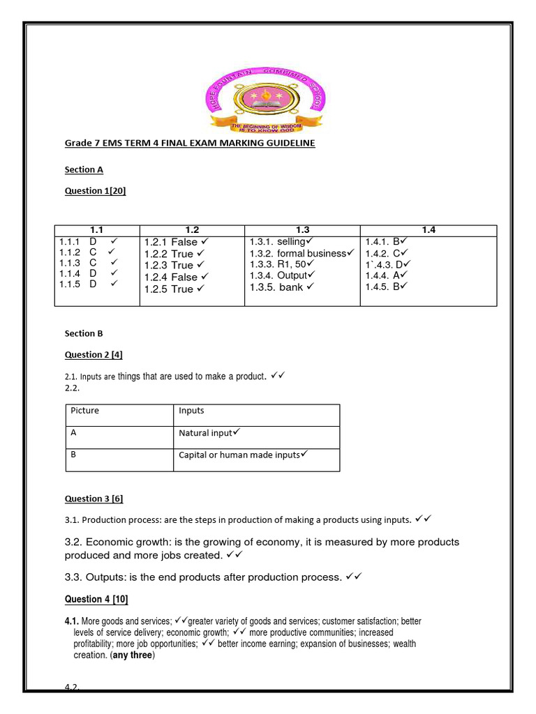 Grade 7 EMS Exam Guide | PDF | Economies | Business