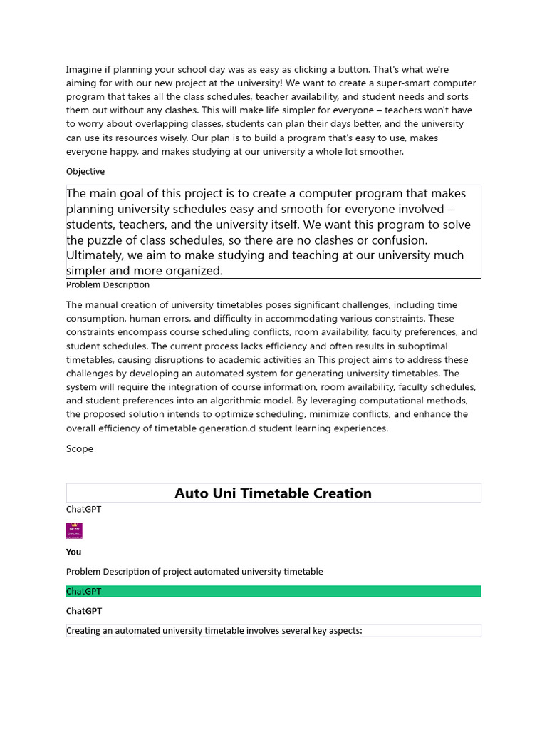 Auto Uni Timetable Creation: Objective | PDF | Usability | Automation