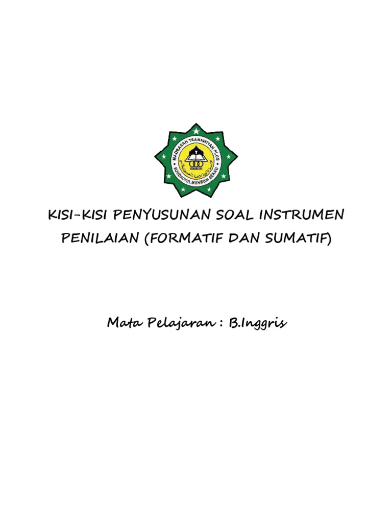 Kisi-Kisi Penyusunan Soal Instrumen Penilaian (Formatif Dan Sumatif) Mata Pelajaran - B.inggris ...