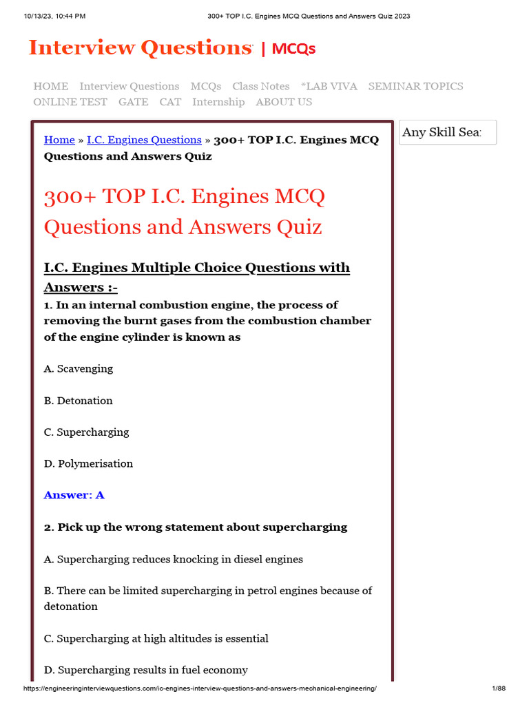 I.C. Engines MCQ Questions and Answers Quiz 2023 | PDF | Internal ...